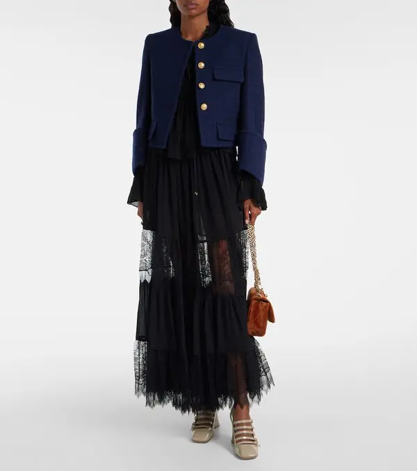 Chloé Checked Cropped Wool-blend Jacket