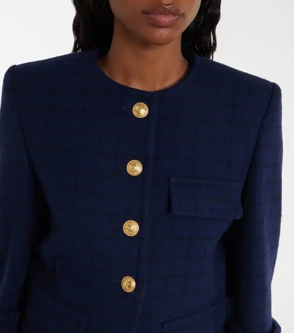 Chloé Checked Cropped Wool-blend Jacket