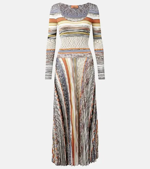Missoni Knitted Pleated Striped Maxi Dress - Multicoloured