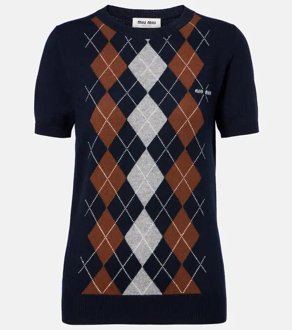 Miu Miu Argyle Knitted Cashmere Top - Blue
