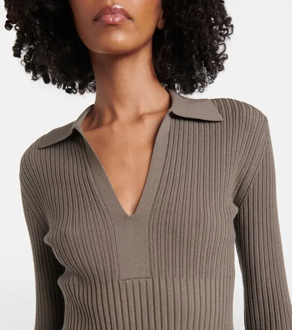 JOSEPH Ribbed-knit Wool Polo Shirt - Brown