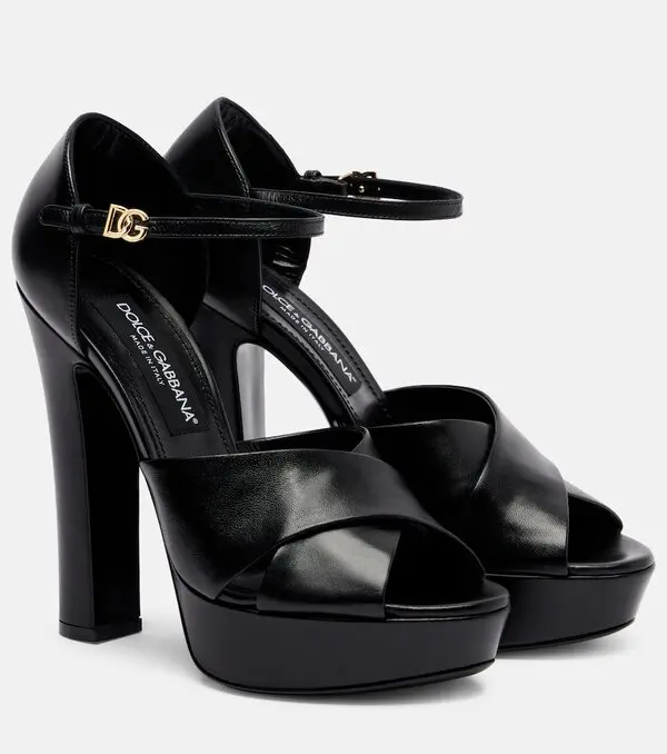 Dolce & Gabbana Leather Platform Sandals - Black