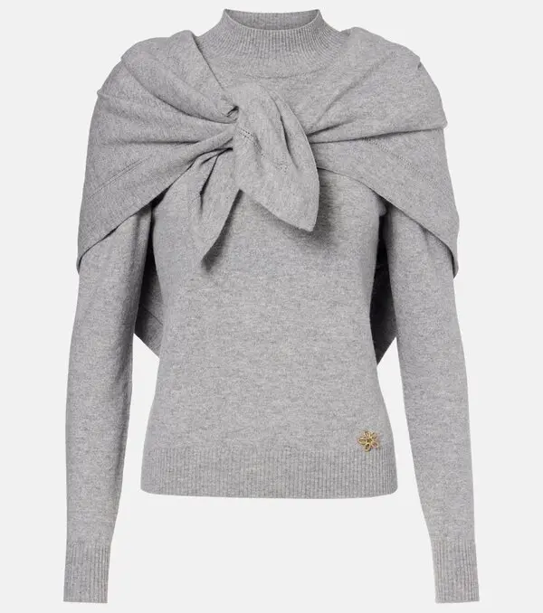 Oscar De La Renta Scarf-detail Cashmere Sweater - Grey
