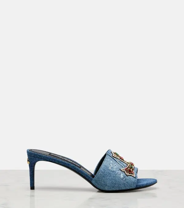 Dolce & Gabbana Crystal-embellished Denim Mules