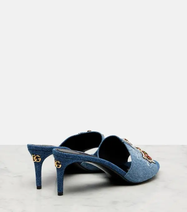 Dolce & Gabbana Crystal-embellished Denim Mules - Blue