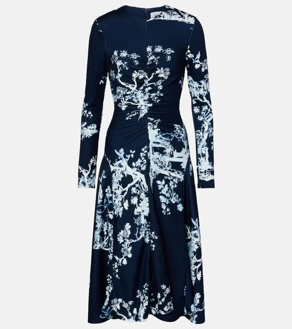 Erdem Floral Gathered Midi Dress - Blue