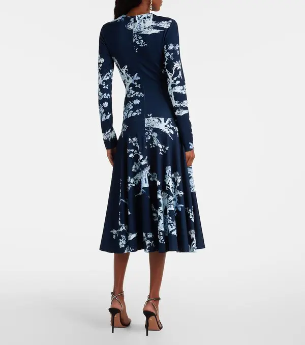 Erdem Floral Gathered Midi Dress - Blue