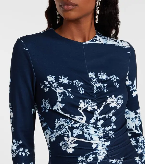 Erdem Floral Gathered Midi Dress - Blue