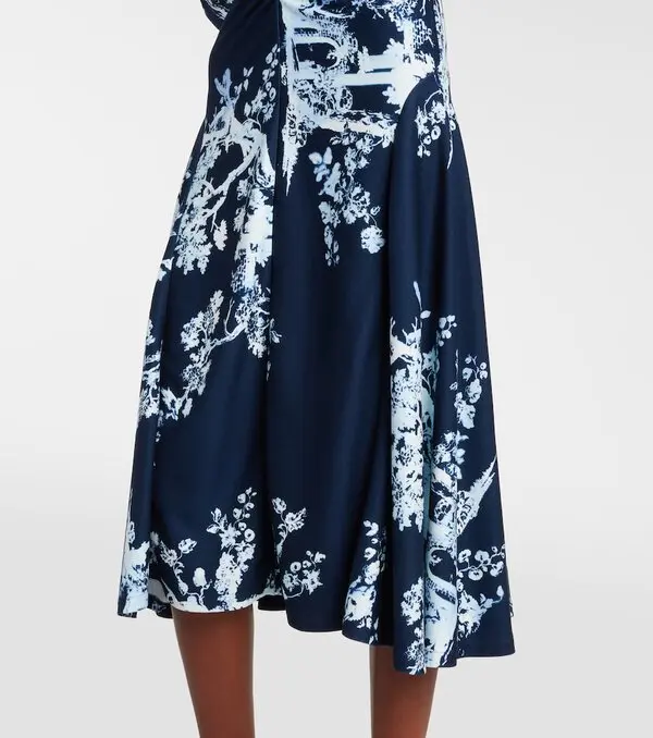 Erdem Floral Gathered Midi Dress - Blue