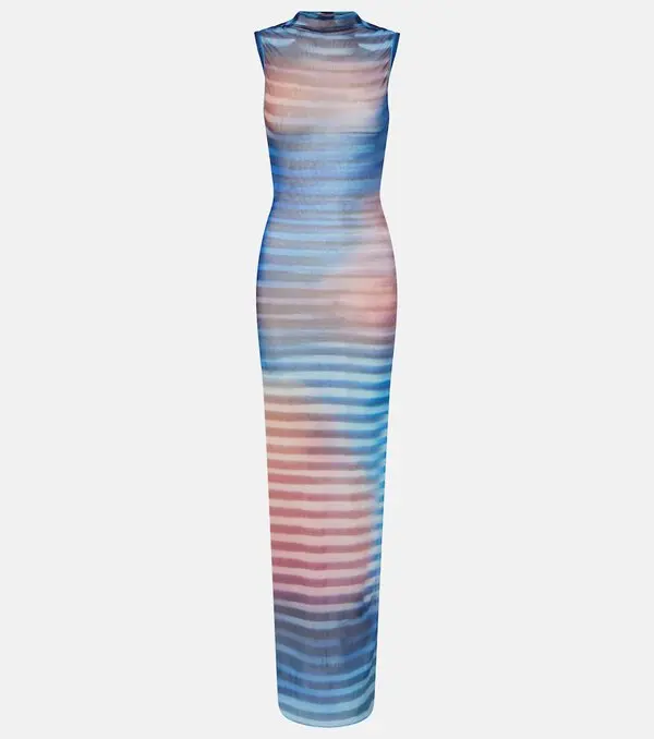 JEAN PAUL GAULTIER Air Striped Tulle Maxi Dress - Blue