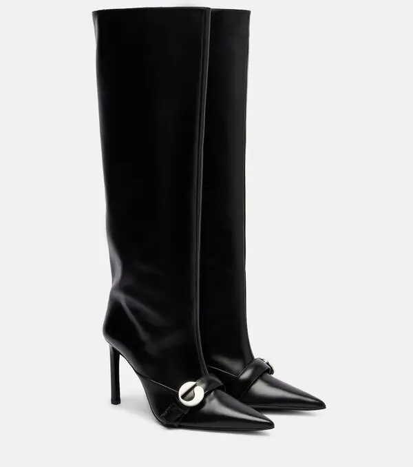 Coperni Knee-high Leather Boots With Buckle Detail - Black