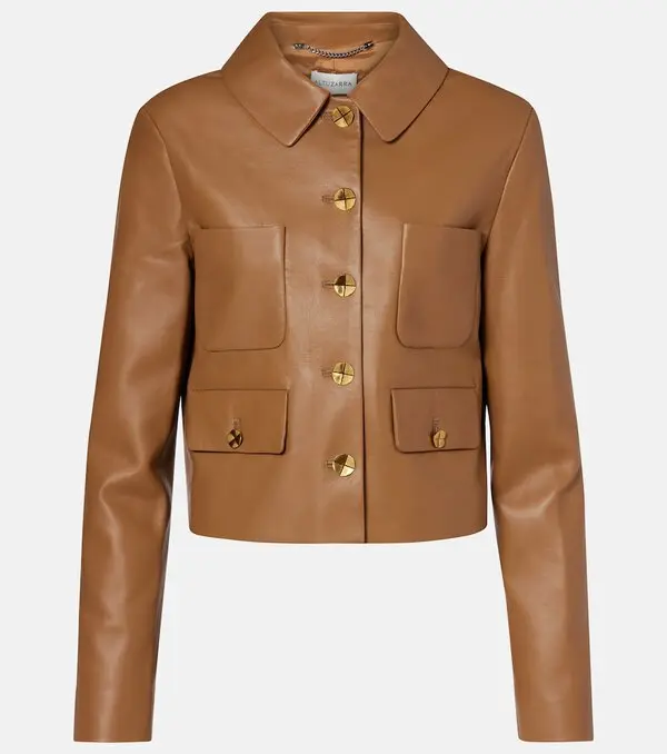 Altuzarra Astley Cropped Leather Jacket - Brown