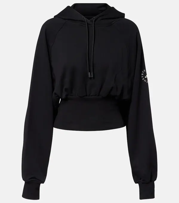 Adidas By Stella McCartney Cropped Organic Cotton Jersey Hoodie - Black