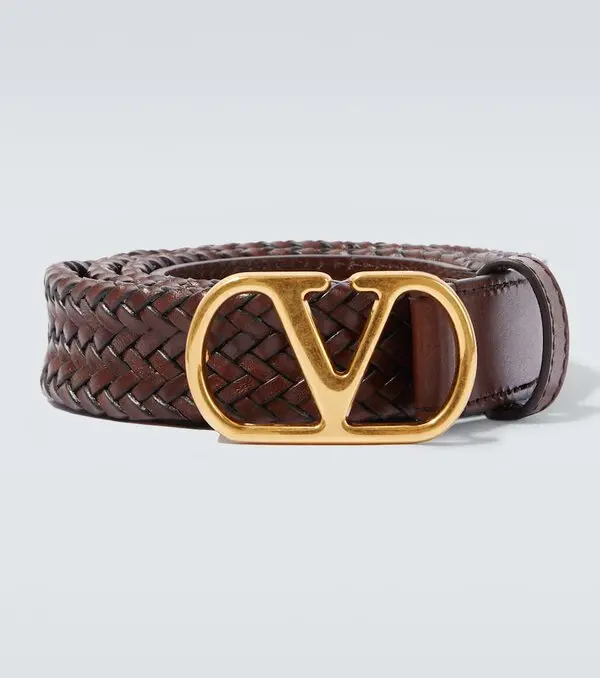 Valentino Garavani Vlogo Braided Leather Belt - Brown