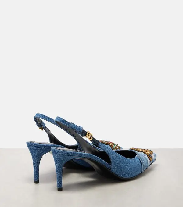 Dolce & Gabbana Embellished Denim Slingback Pumps - Blue