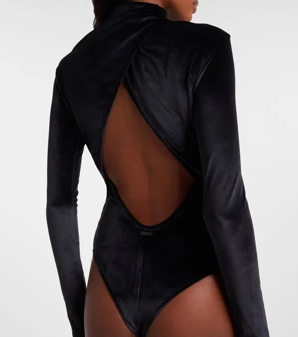 MUGLER Velvet Turtleneck Bodysuit - Black