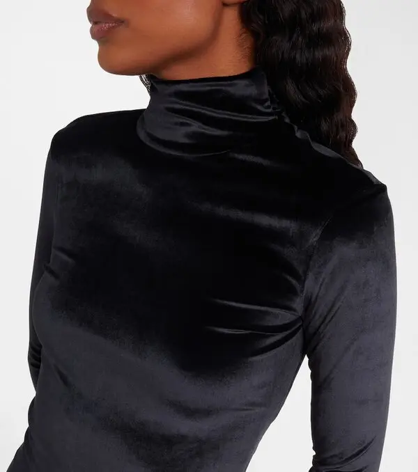 MUGLER Velvet Turtleneck Bodysuit - Black