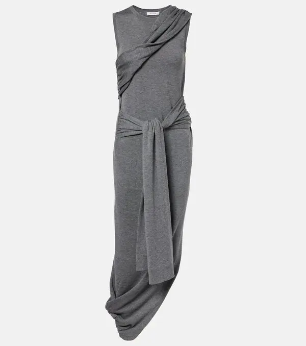 JW Anderson Knitted Tie-detailed Asymmetric Midi Dress - Grey
