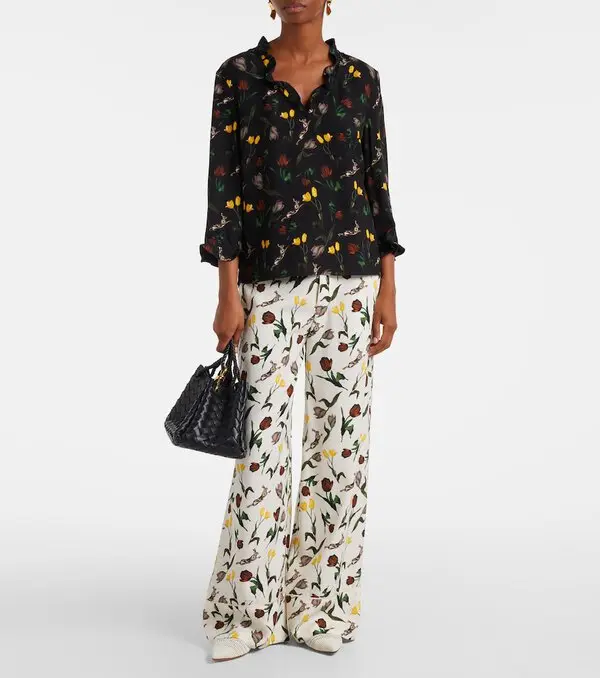 Marni Ruffled Floral V-neck Blouse