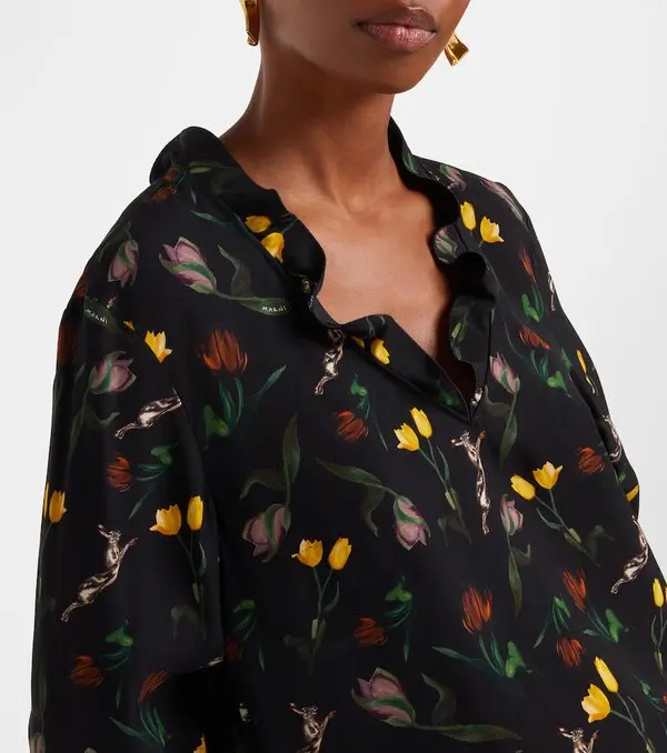 Marni Ruffled Floral V-neck Blouse