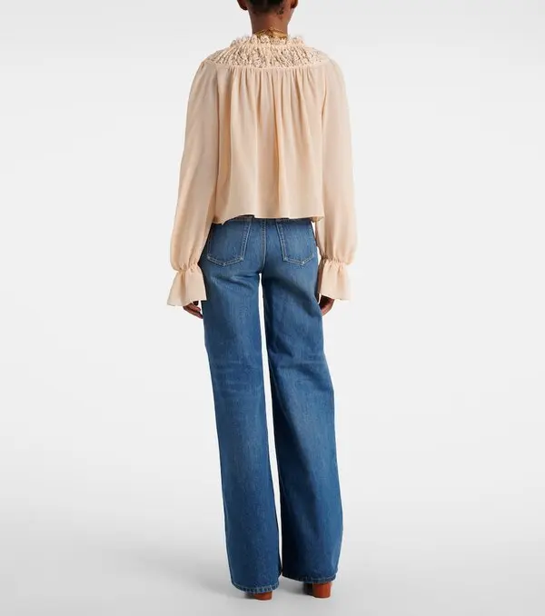 Chloé Shirred Cropped Silk Blouse - Pink