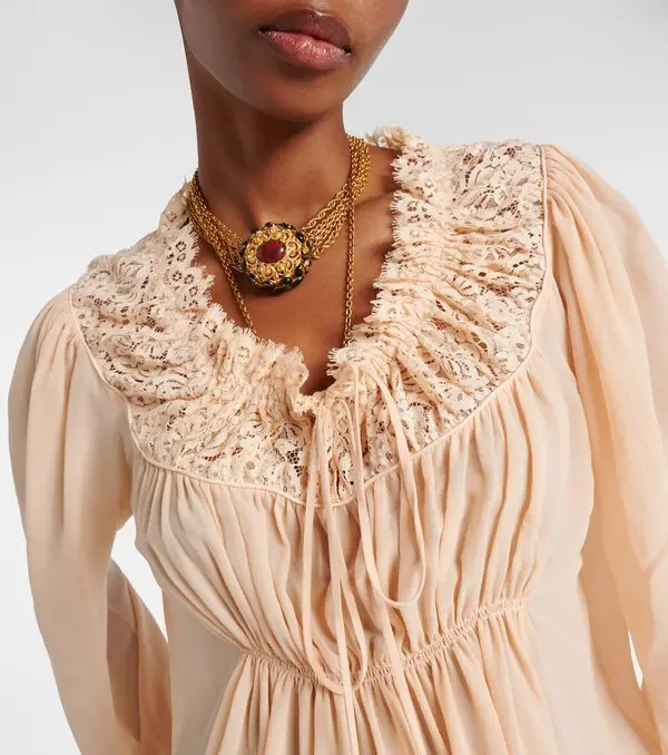 Chloé Shirred Cropped Silk Blouse - Pink