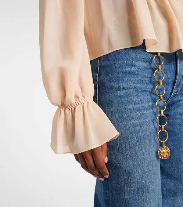 Chloé Shirred Cropped Silk Blouse - Pink
