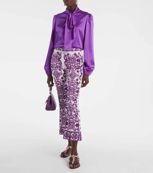 Dolce & Gabbana Majolica Silk-blend Culottes - Purple