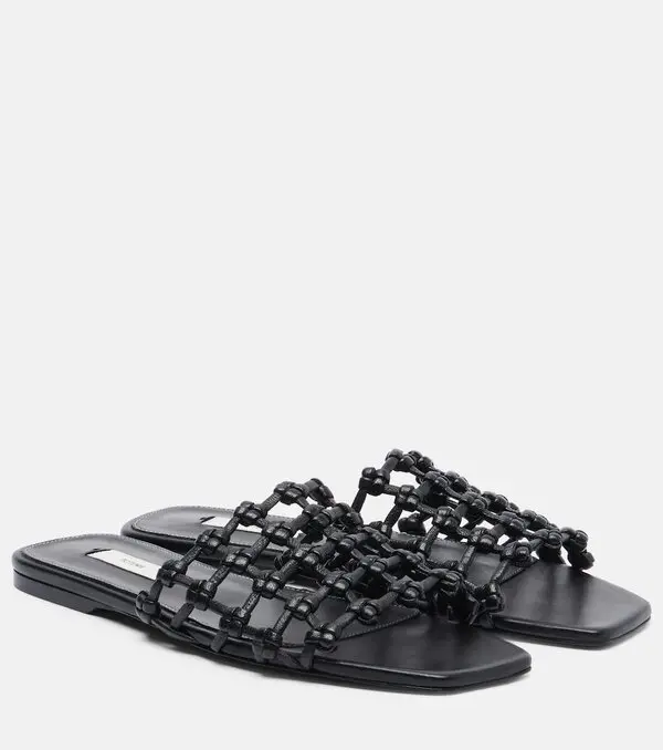 TOTEME Woven Leather Slides - Black