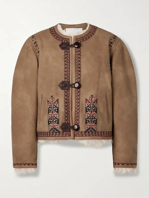 MARANT ETOILE Cely Embroidered Fleece Jacket - Brown