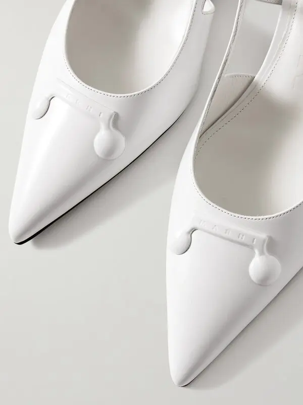 Marni Trunkaroo Embellished Leather Slingback Flats - White