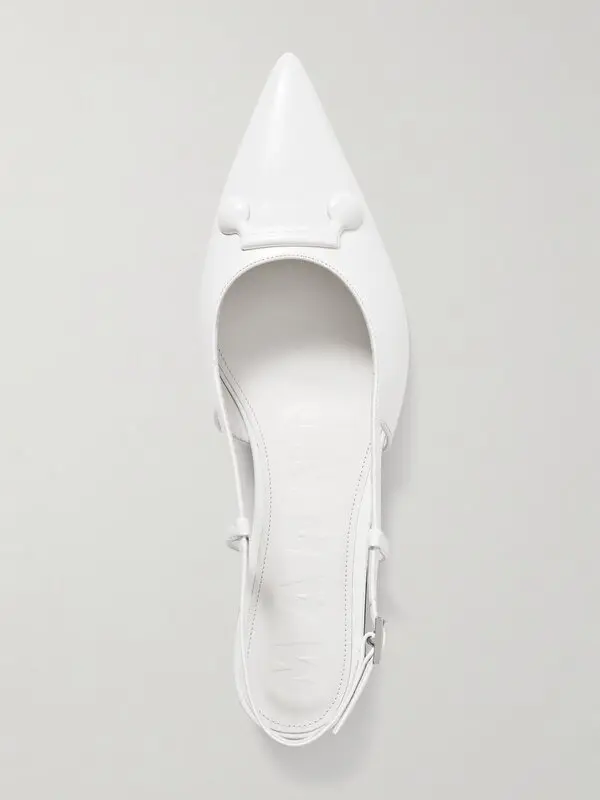 Marni Trunkaroo Embellished Leather Slingback Flats - White