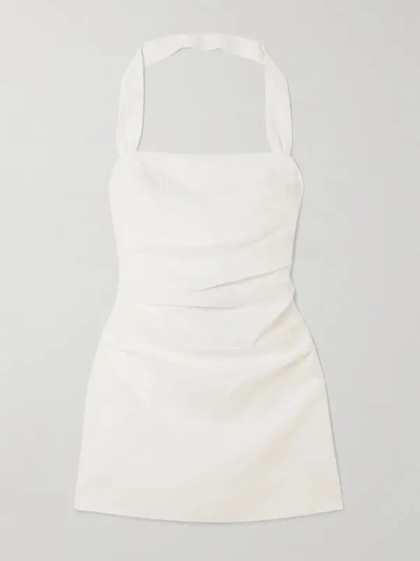 SIR. Noemi Ruched Linen Halterneck Mini Dress - Neutrals
