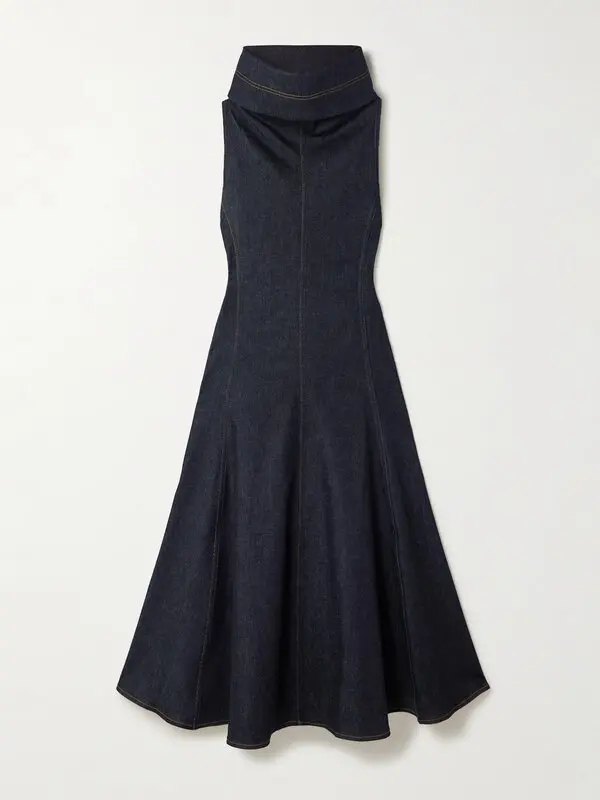 Jacquemus Triangle De-nîmes Denim Turtleneck Midi Dress - Blue