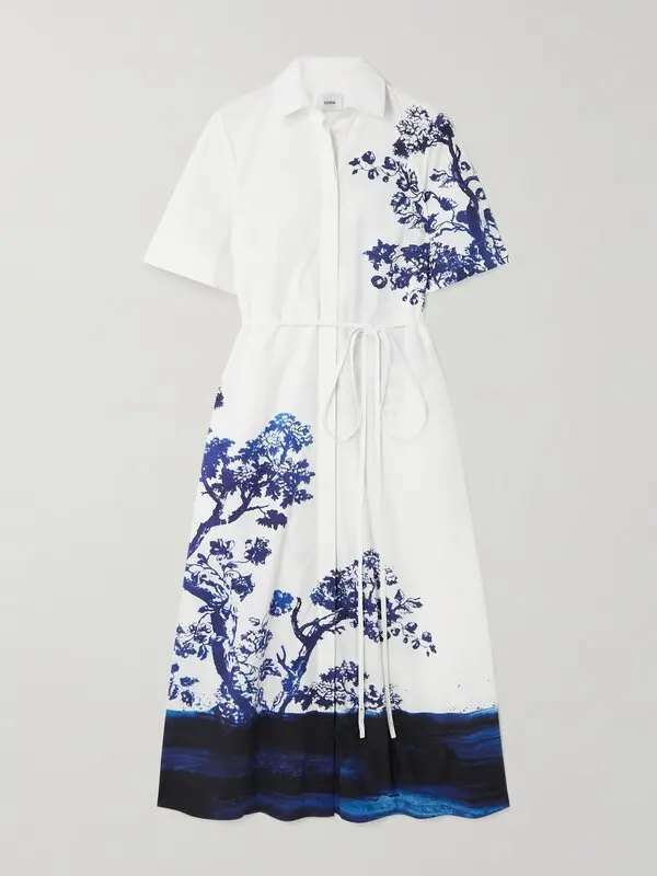 knee length dresses for ladies Tie Shirt Dress in Cotton Poplin White / 8 main image 0
