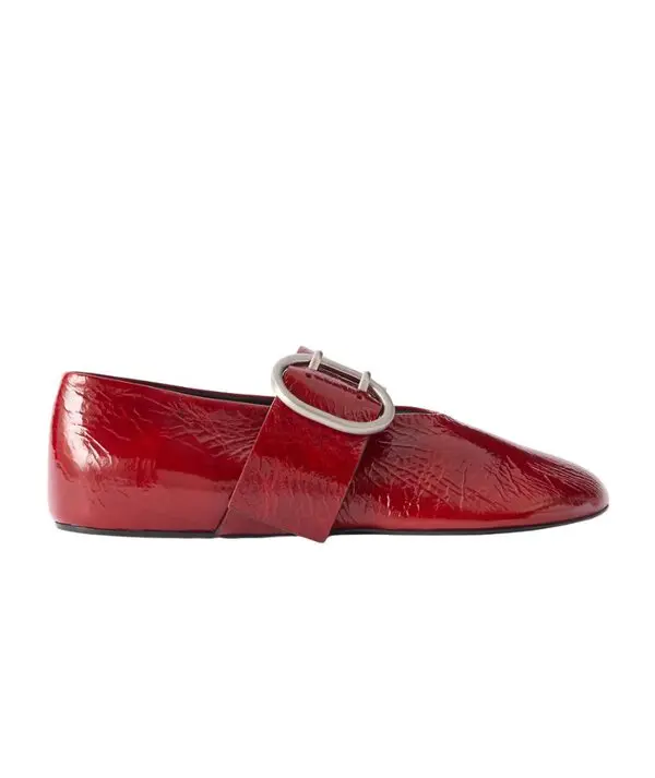 JIL SANDER Crinkled Patent-leather Mary-jane Ballet Flats - Red