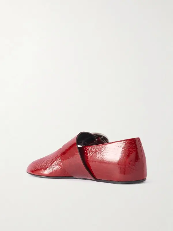 JIL SANDER Crinkled Patent-leather Mary-jane Ballet Flats - Red