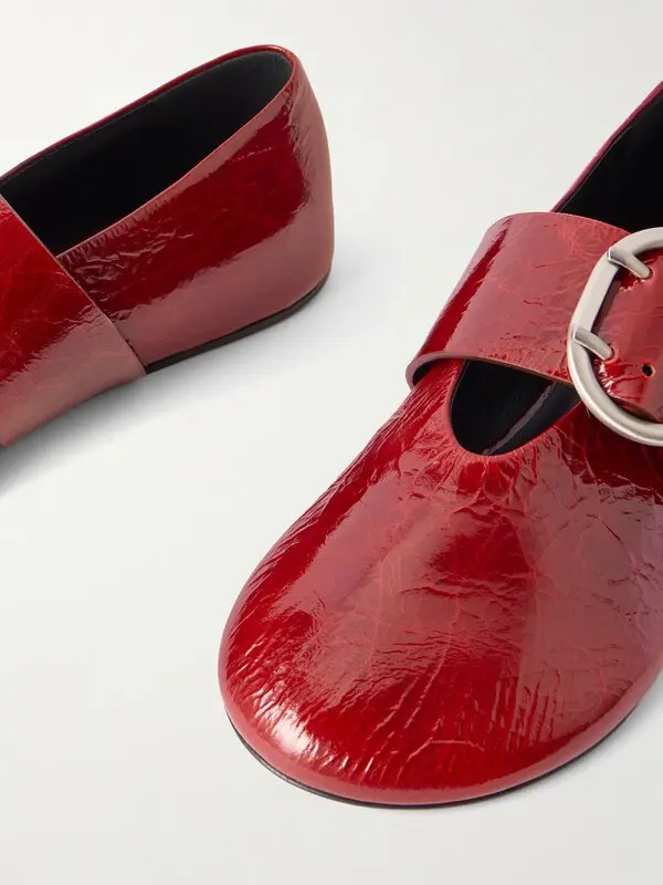 JIL SANDER Crinkled Patent-leather Mary-jane Ballet Flats - Red