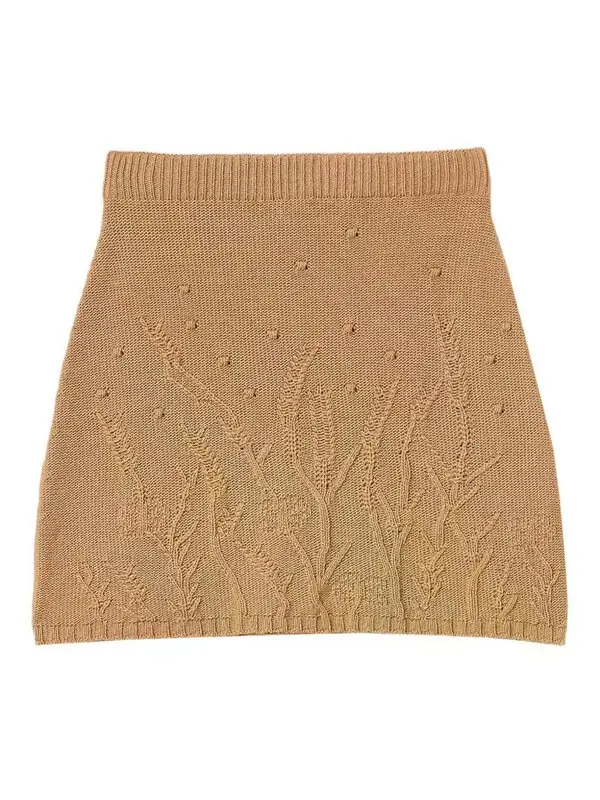 TWINSET Floral-embroidered Knitted Mini Skirt - Brown
