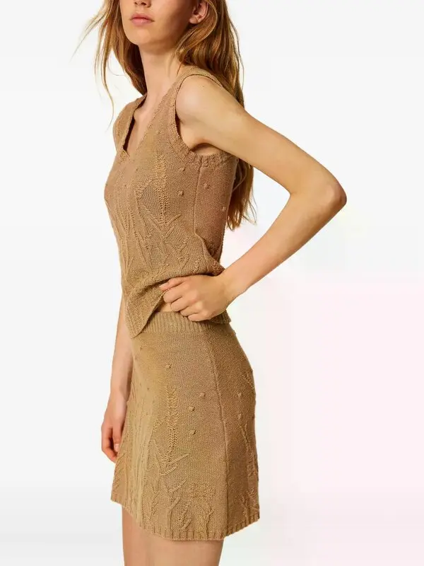 TWINSET Floral-embroidered Knitted Mini Skirt - Brown