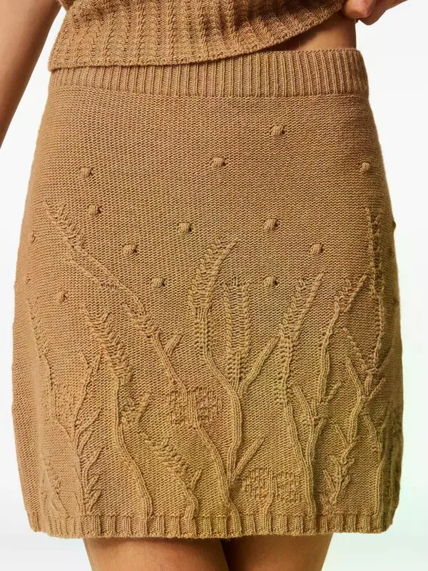 TWINSET Floral-embroidered Knitted Mini Skirt - Brown