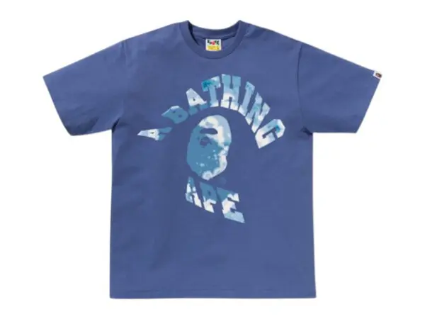 A BATHING APE Tie Dye Twist College Tee Shirt - Navy Blue