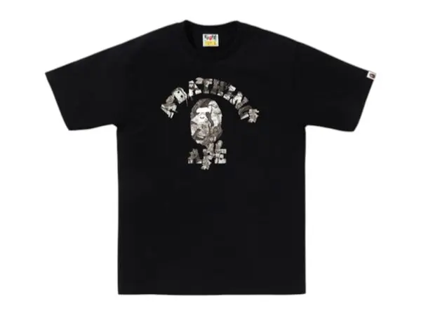 A BATHING APE Tree Edge Camo College Tee Shirt - Black/white