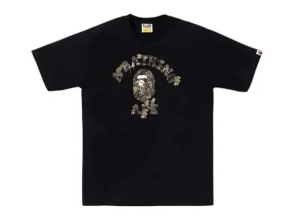 A BATHING APE Tree Edge Camo College Tee Shirt - Black/brown