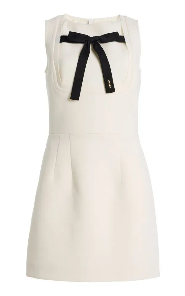 Prada Bow-detailed Cotton Mini Dress