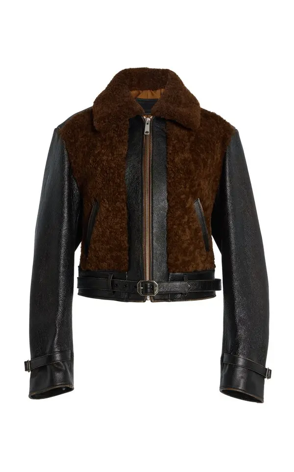 Prada Shearling-trimmed Leather Biker Jacket - Black