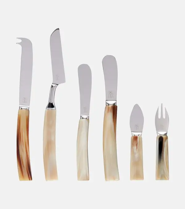 Brunello Cucinelli Horn And Stainless Steel Cheese Cutlery Set - Beige