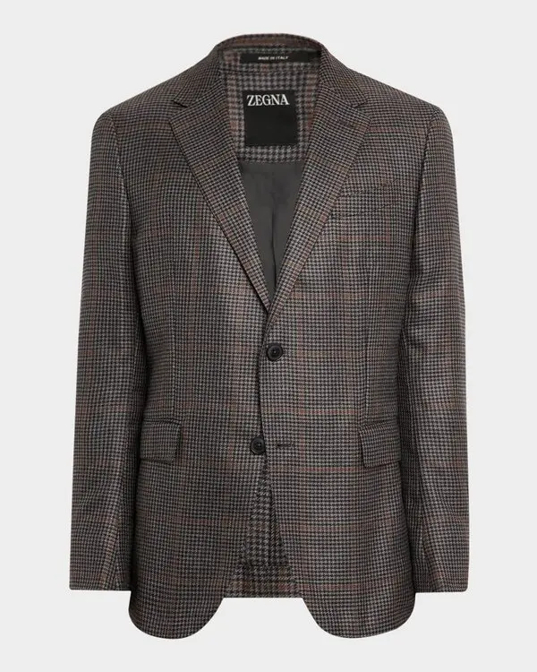 Zegna Cashmere And Silk Houndstooth Sport Coat - Dark Grey