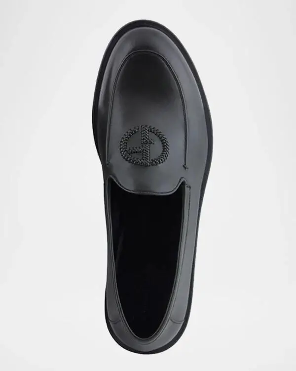 Giorgio Armani Leather Monogram Slipper Loafers