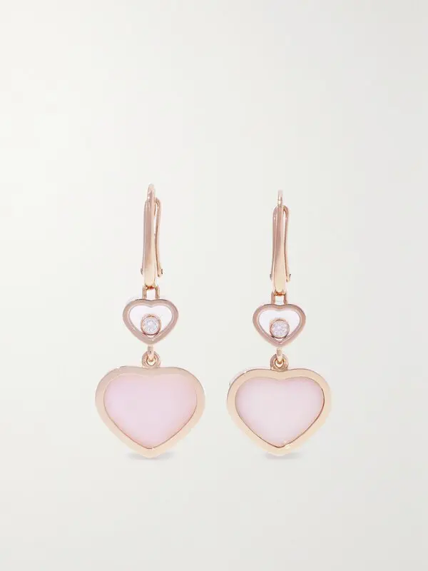 Chopard Happy Hearts 18-karat Rose Gold, Opal And Diamond Earrings - Pink